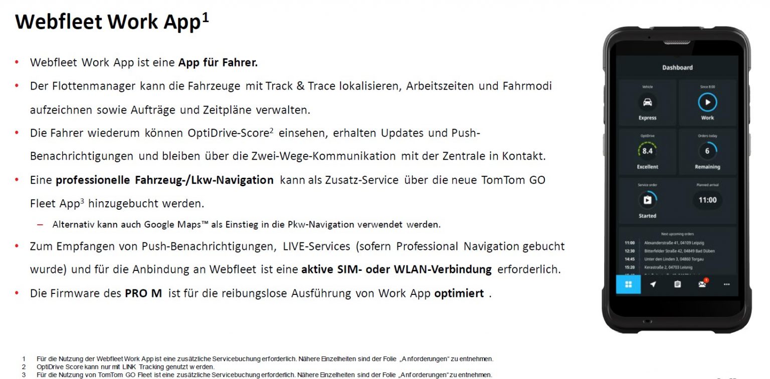 PRO_M WORK App – WEBFLEET die Flottenlösung